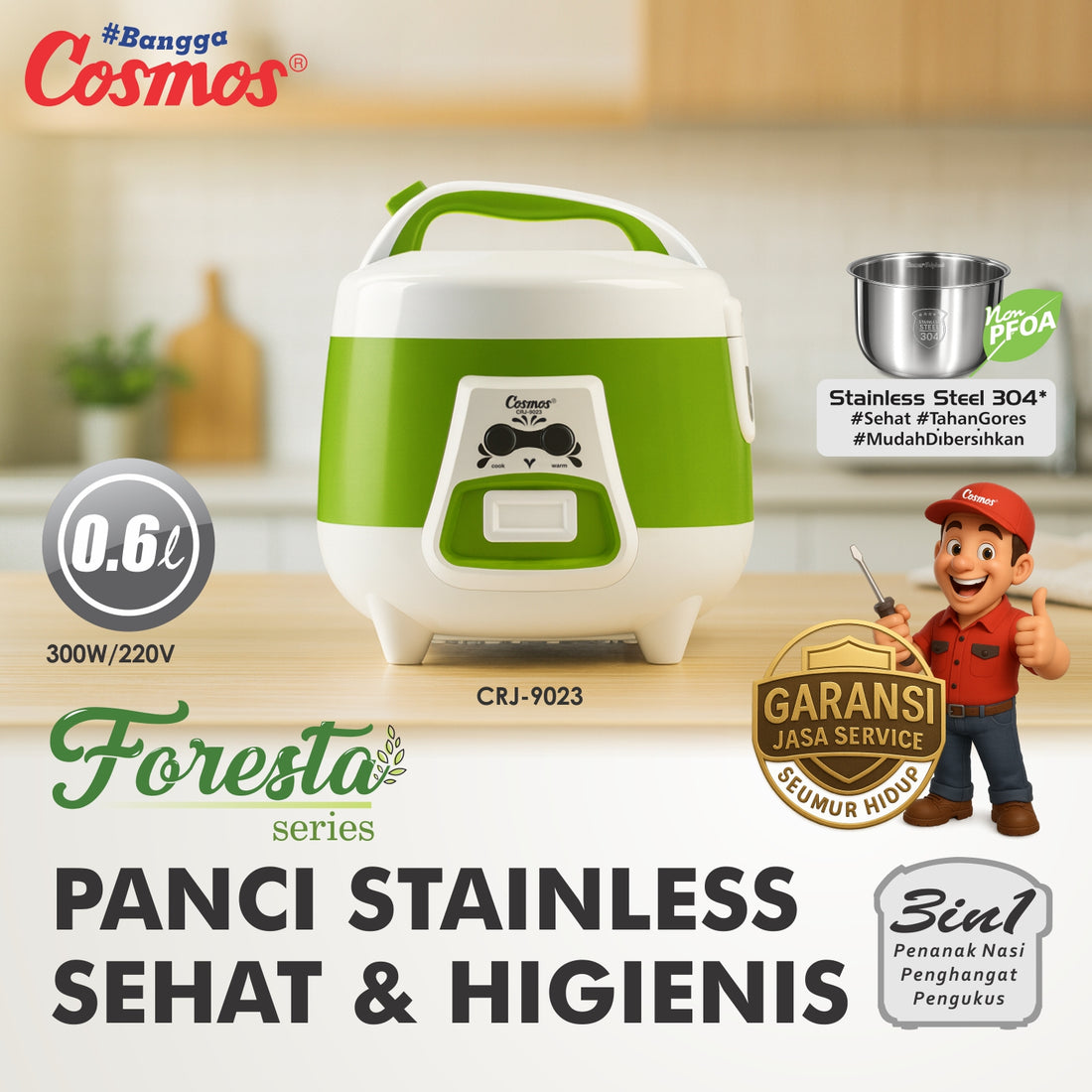 Cosmos Rice Cooker Stainless Stell Series CRJ-9023